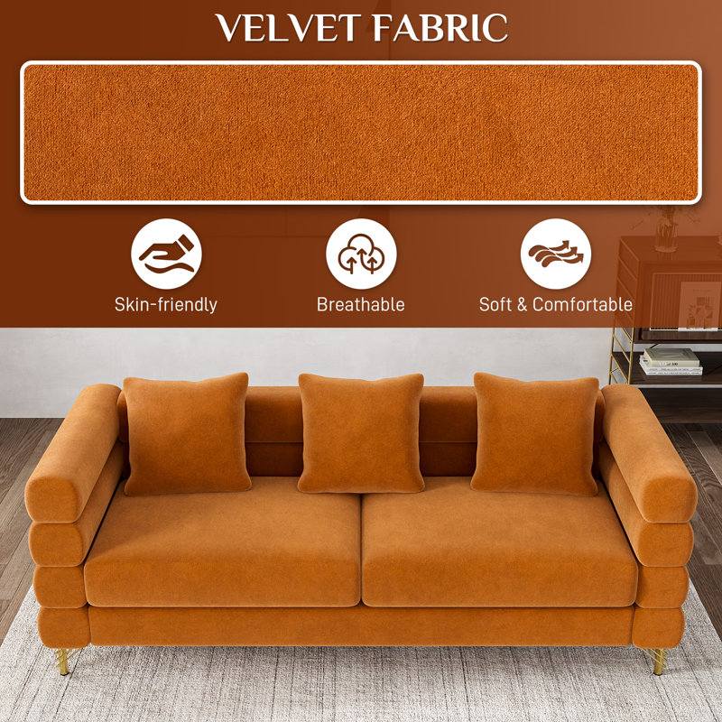 Ottwell 79 Mid century Upholstered Sofa Orange Velvet